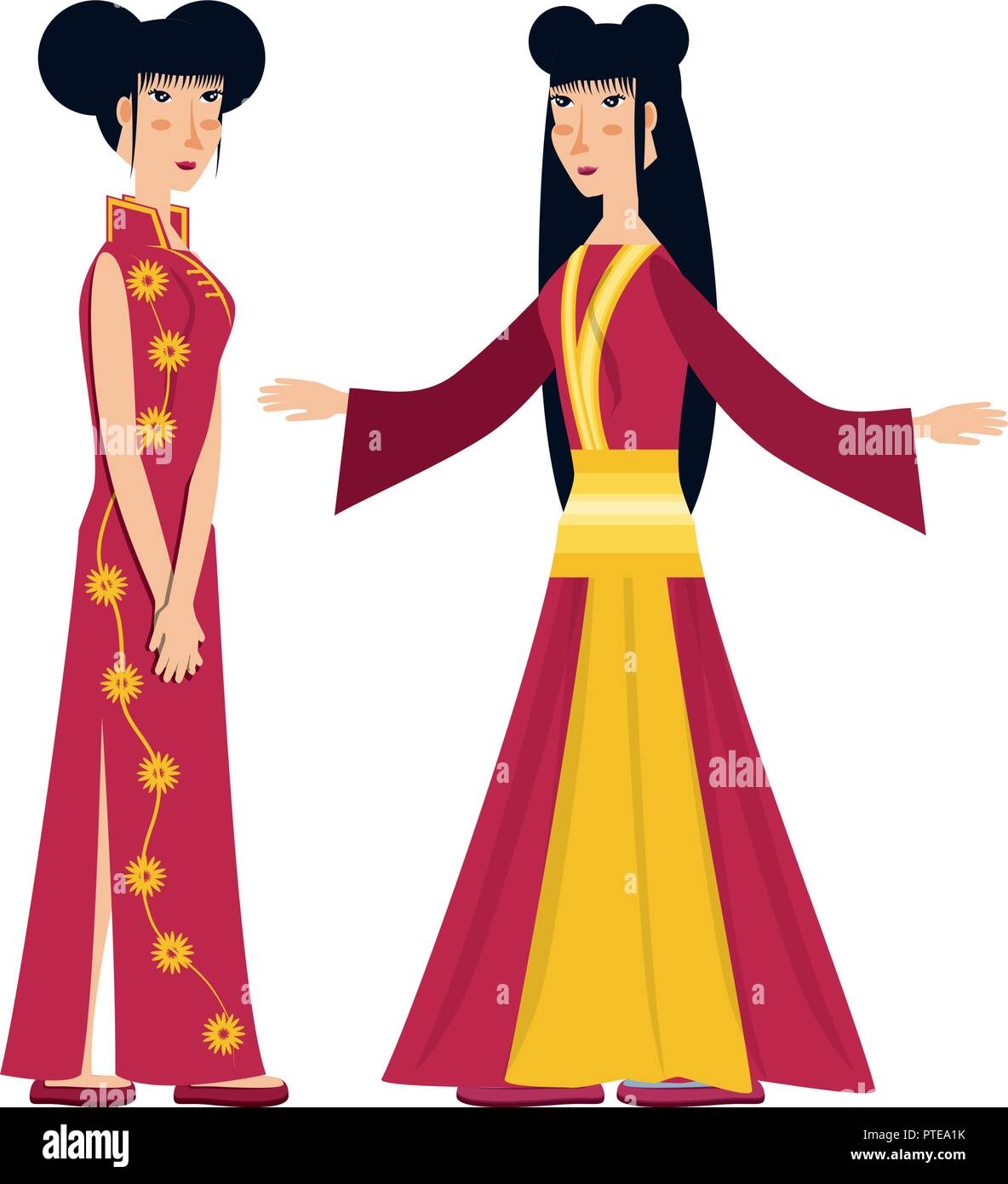 group of women chinese avatar character vector illustration design ...