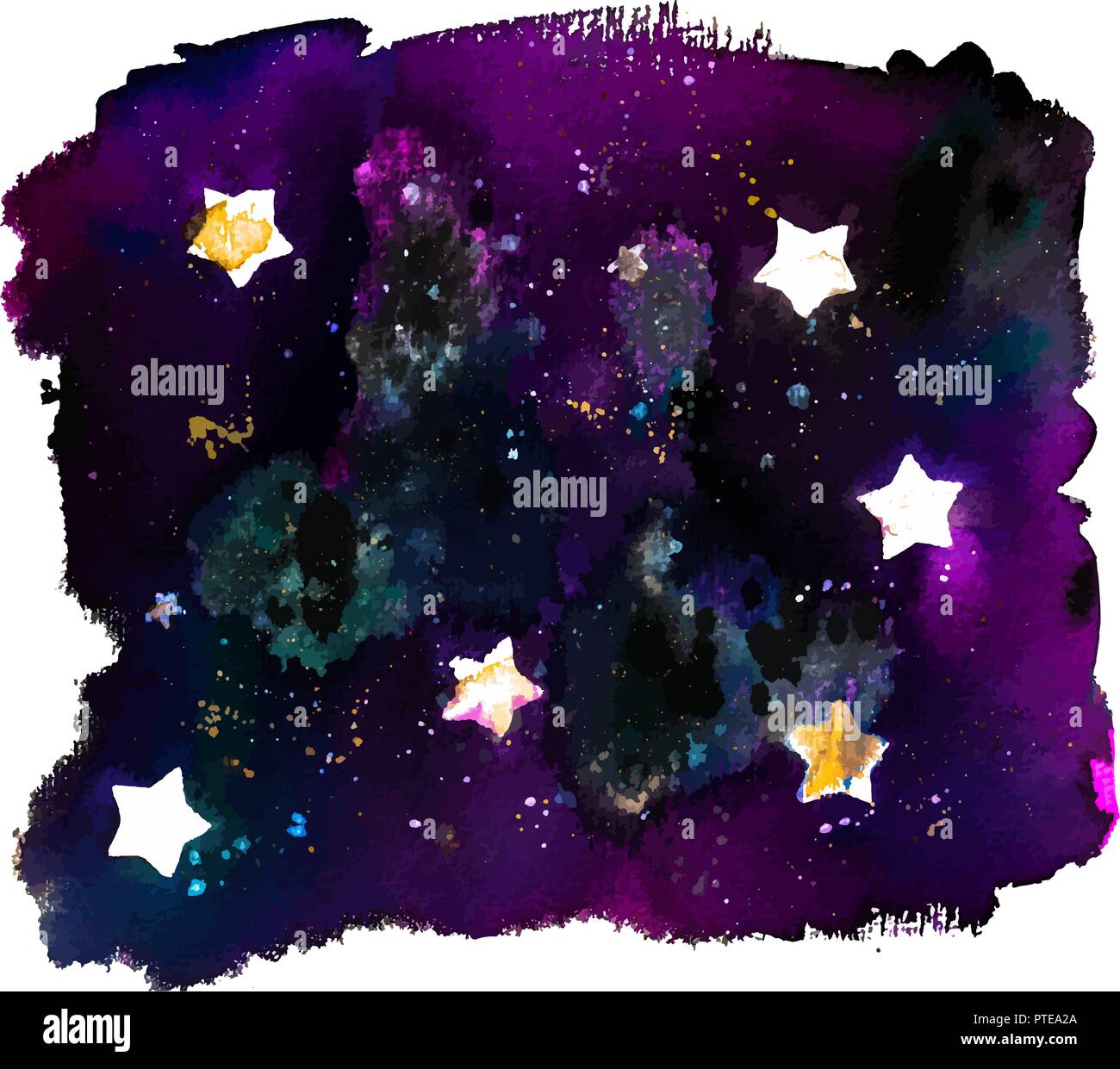 A vector watercolor background with stars on a dark sky, a starry ...