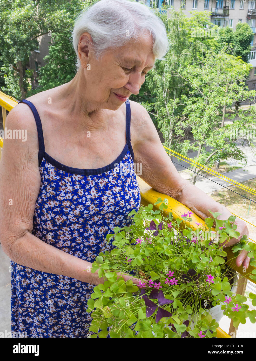 Mature woman balcony joy hi-res stock photography and images - Alamy