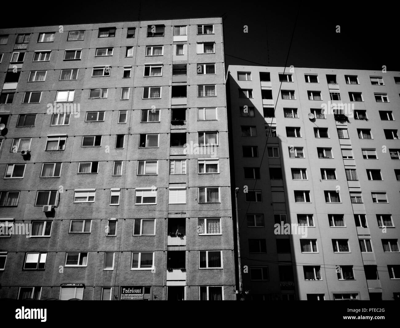 black and white image of a traditional socialist communist block ...