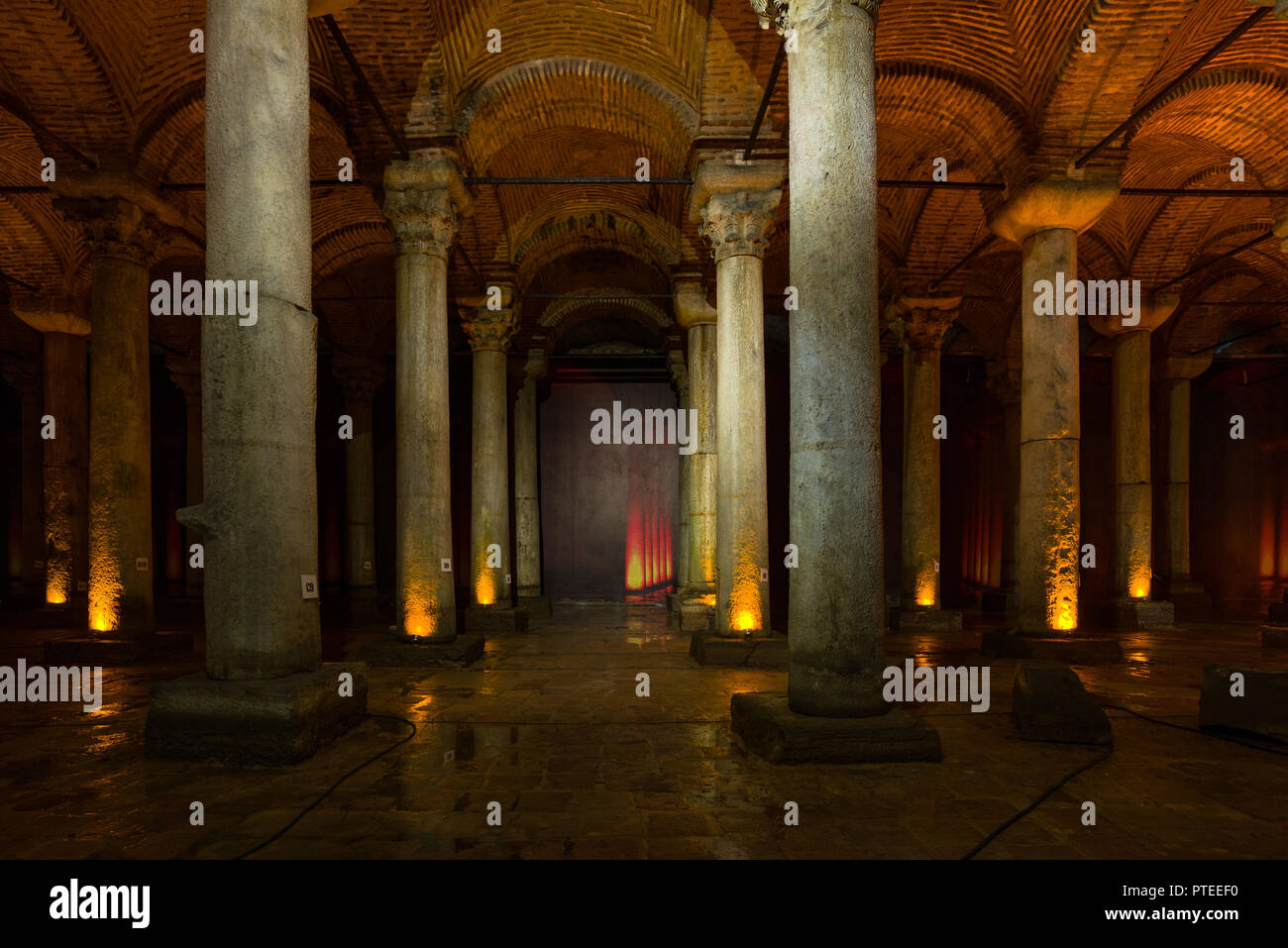 View of the rows of ancient Roman marble columns in the Basilica ...