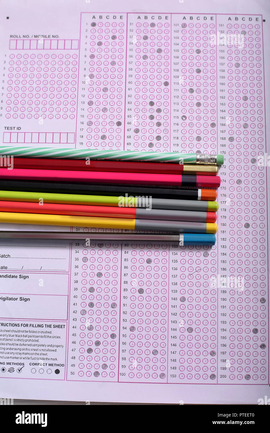 Picture of colorful pencil and OMR sheet Stock Photo - Alamy