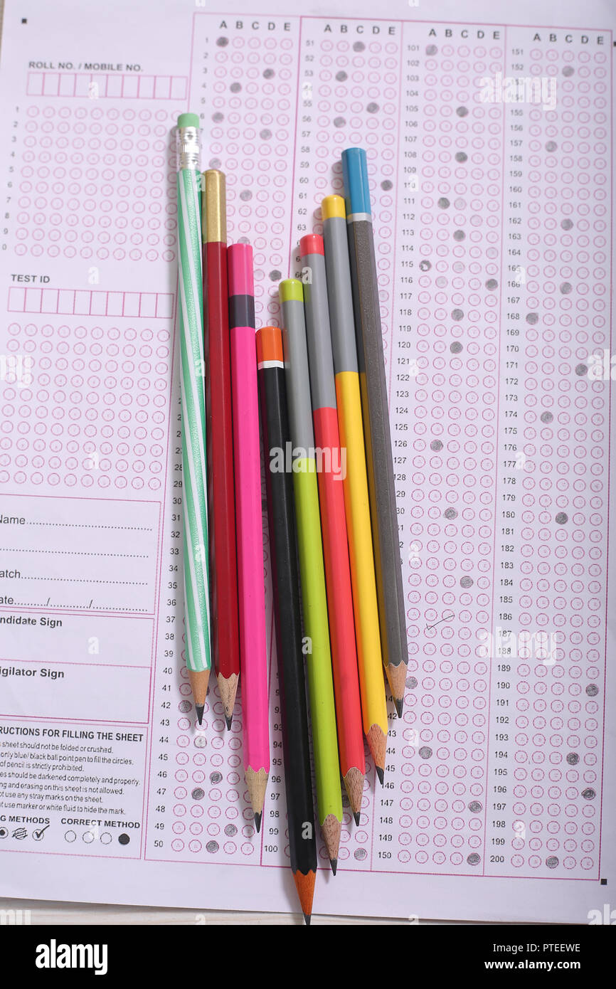 Picture of colorful pencil on the OMR sheet Stock Photo - Alamy