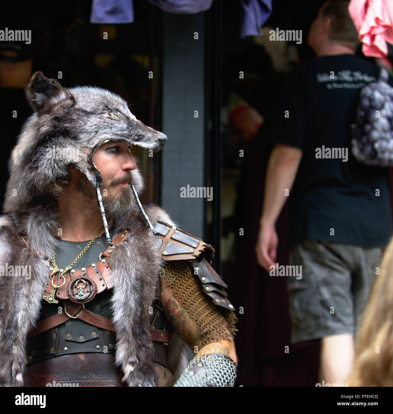 Man with wolf head on at Renaissance Festival in Annapolis MD Stock ...