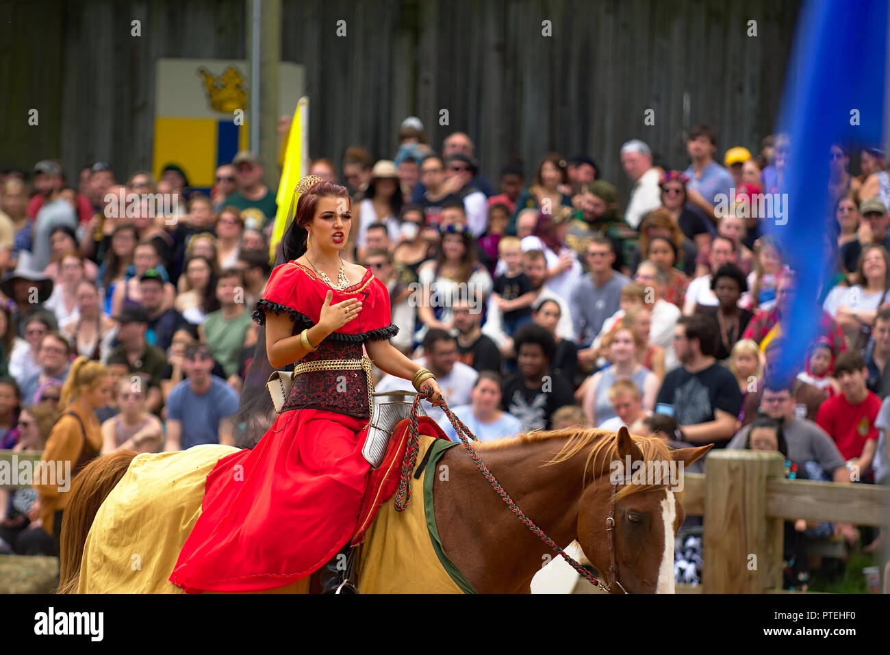Renaissance Princess on horseback at jousting games Stock Photo - Alamy