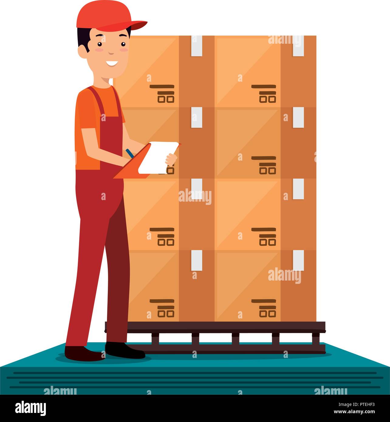 delivery worker with boxes and checklist vector illustration design ...