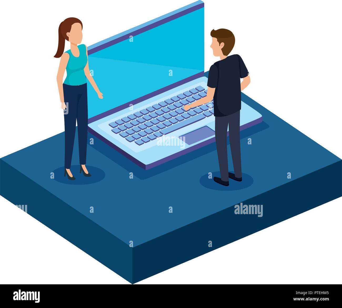 couple with laptop characters icons Stock Vector Image & Art - Alamy