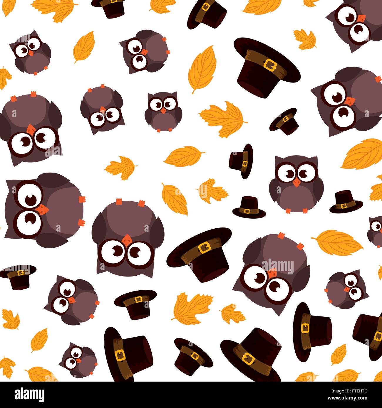 pilgrim hats and owls thanksgiving pattern Stock Vector Image & Art - Alamy