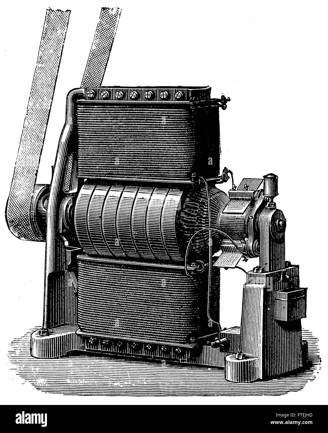 Older type of dynamo with drum anchor from Siemens & Halske, 1900 Stock ...