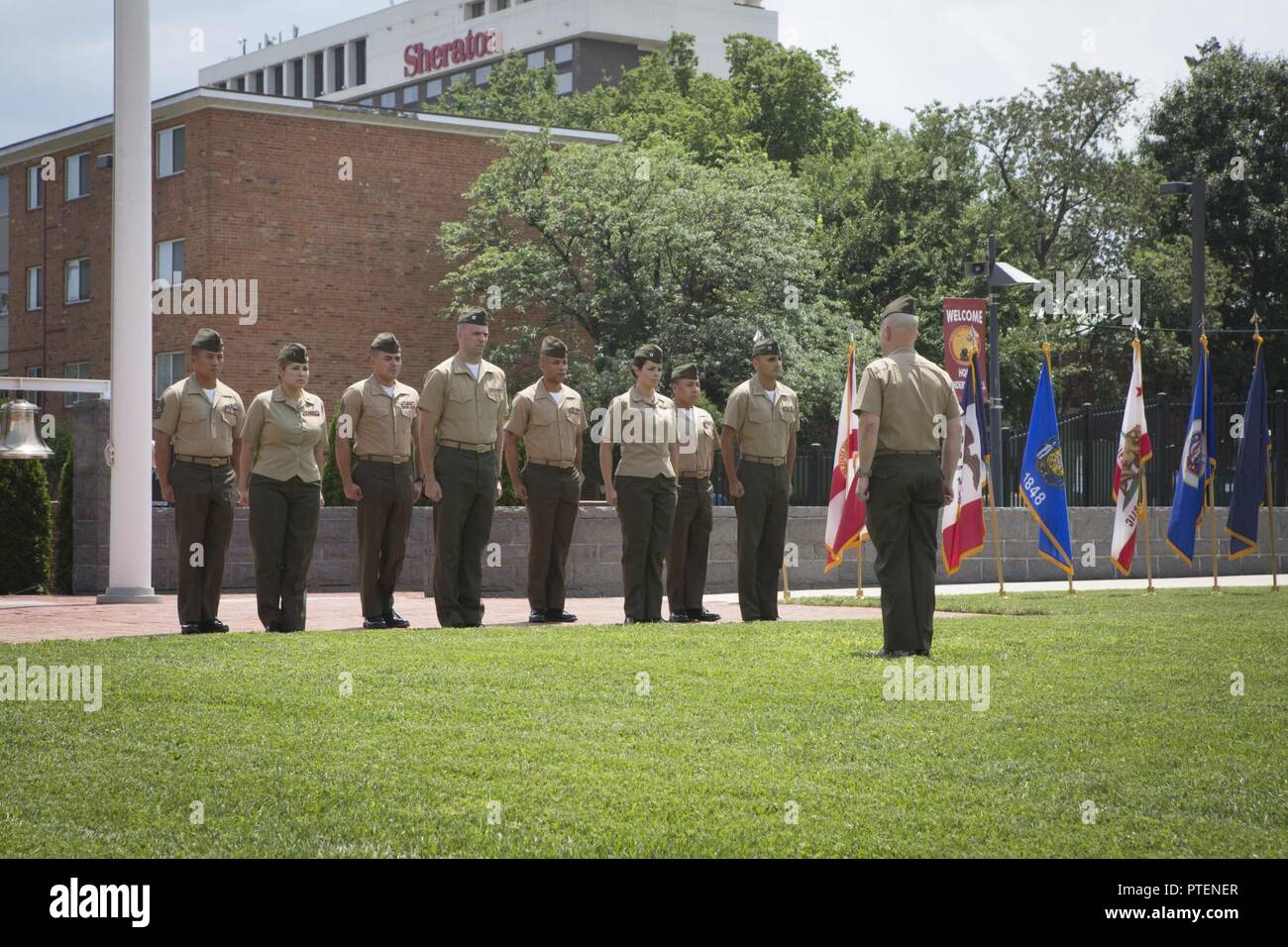 U.S. Marines with Headquarters and Service Battalion (H&S BN) stand in ...