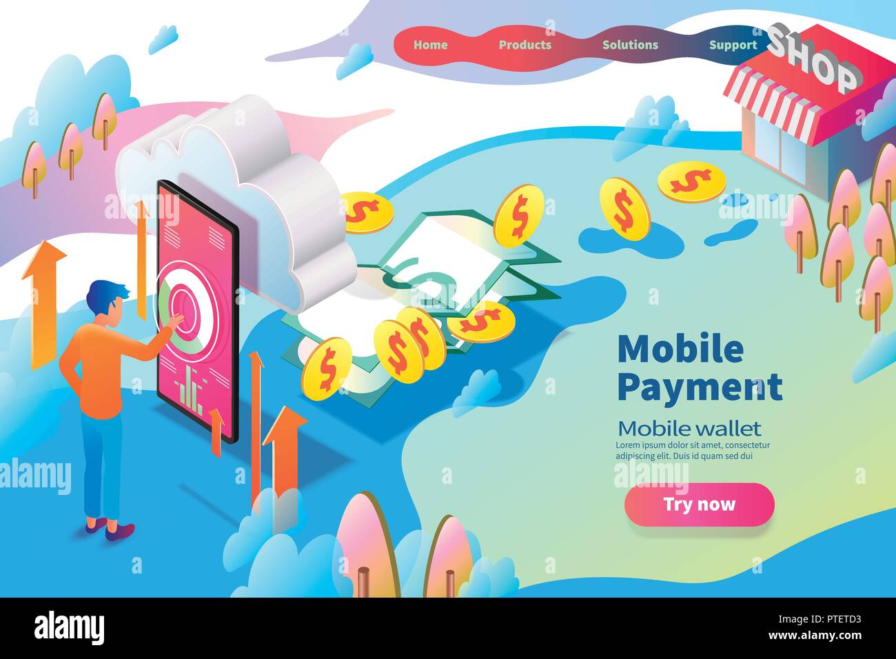 Flat isometric mobile banking hi-res stock photography and images - Alamy
