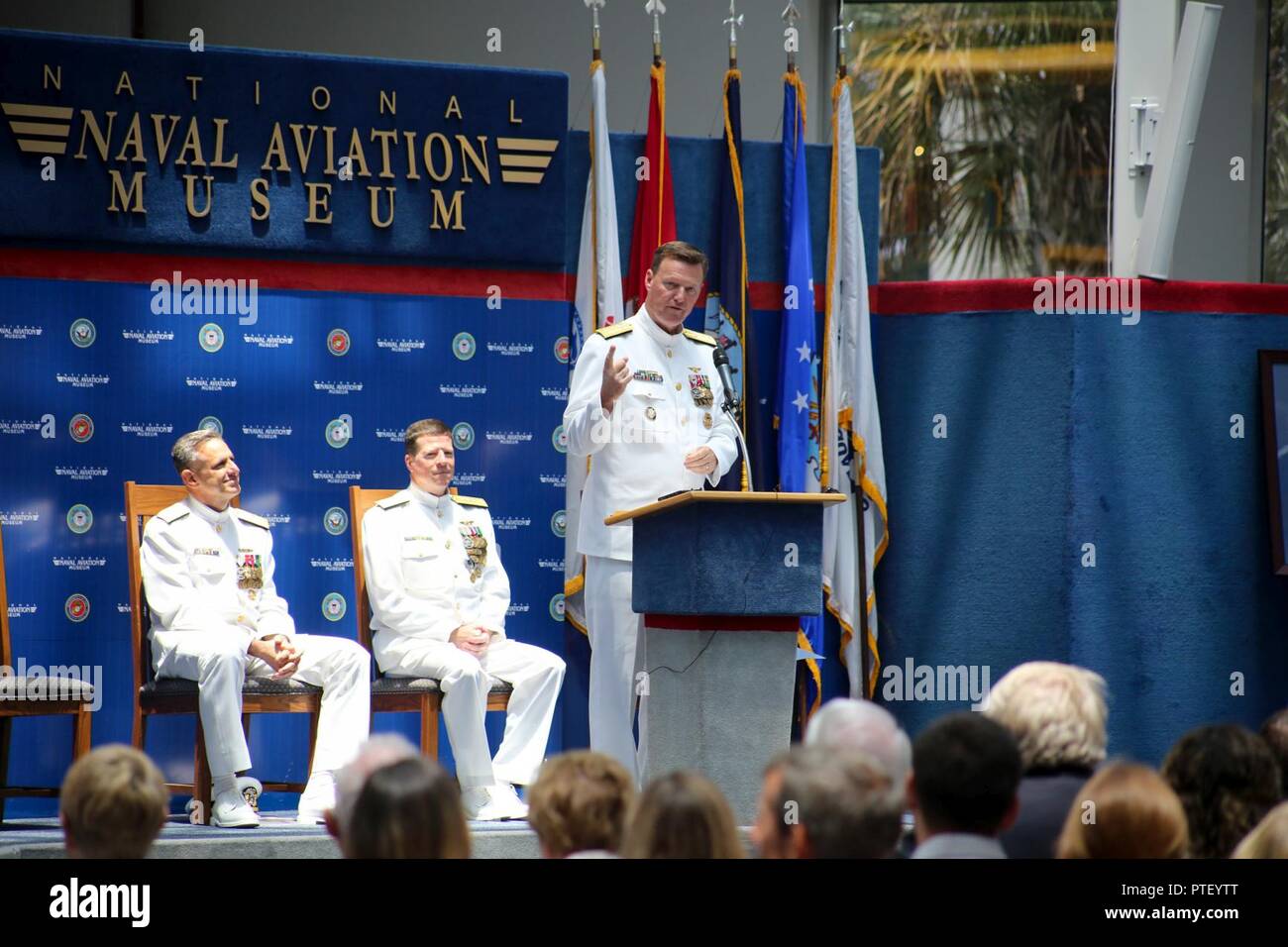 Fla. (July 20, 2017) Rear Adm. Kyle Cozad speaks following his ...