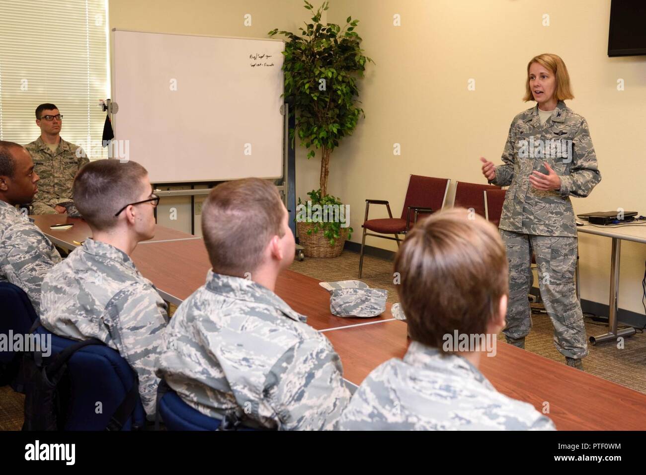 Col. Jennie Johnson, 403rd Wing commander, addresses a group of Air ...