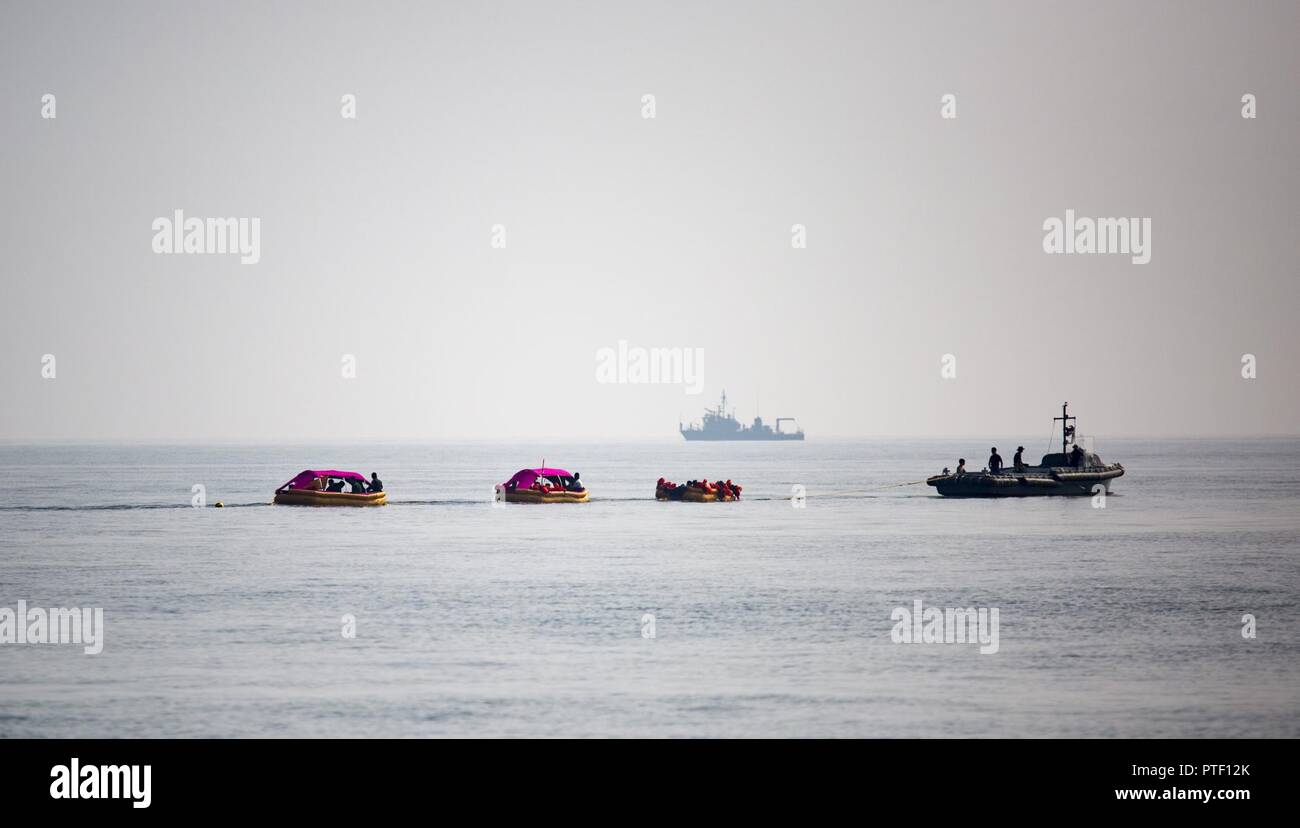 Japan Martime Self-Defense Force (JMSDF) personnel conduct water ...