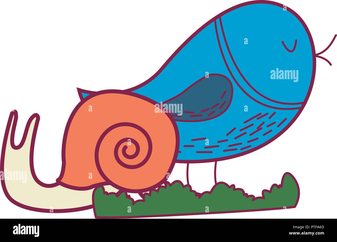 Blue bird and slug animal cartoon Stock Vector Image & Art - Alamy