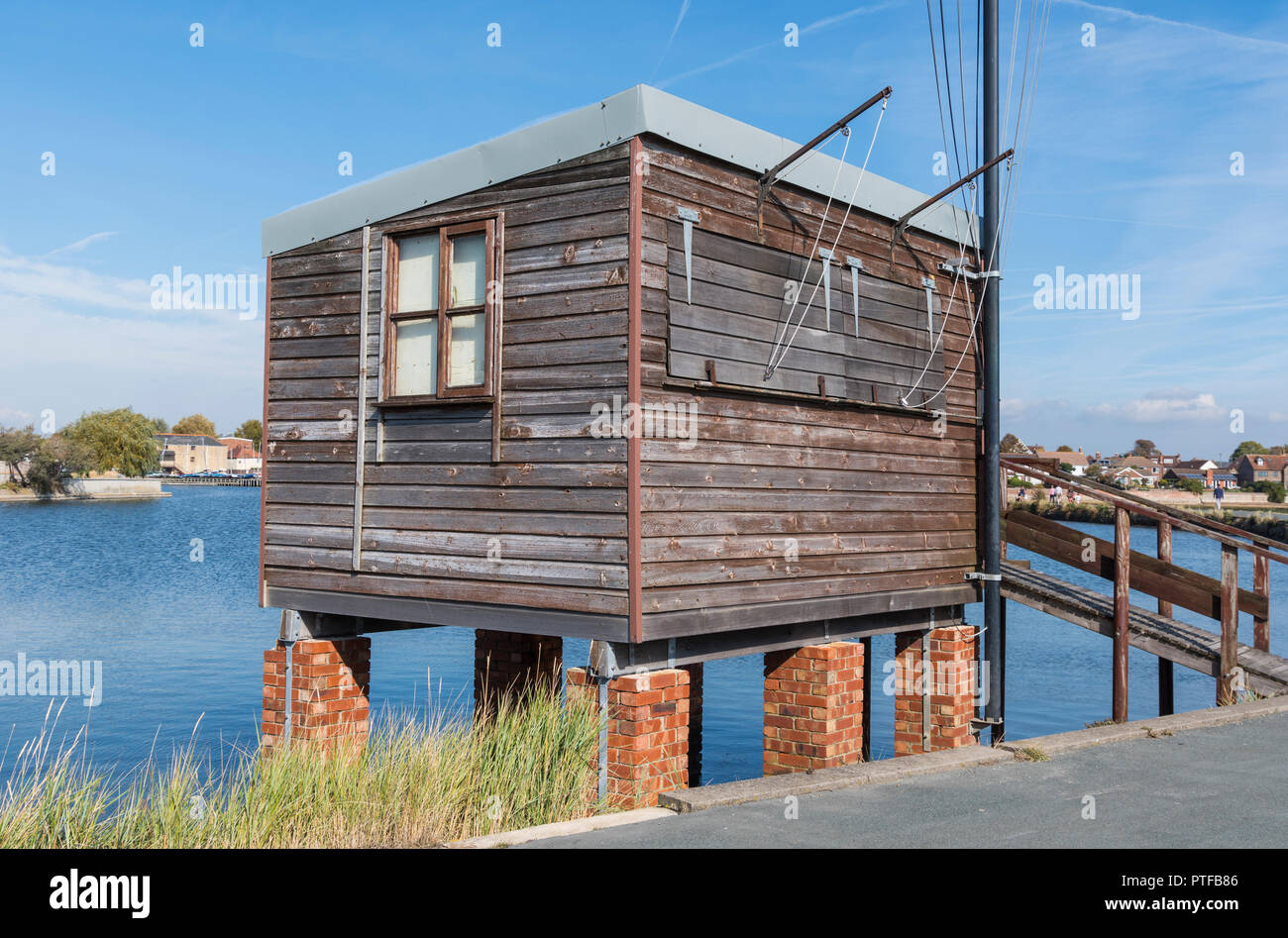 Sailing club boat race hut, a wooden hut on brick pillars in Slipper ...