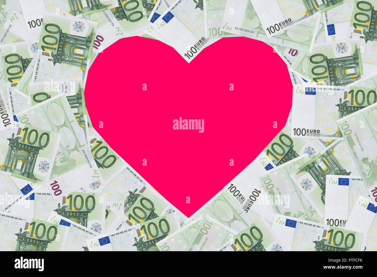 Heart shape sign with 100 euro banknotes. Valentine concept background ...
