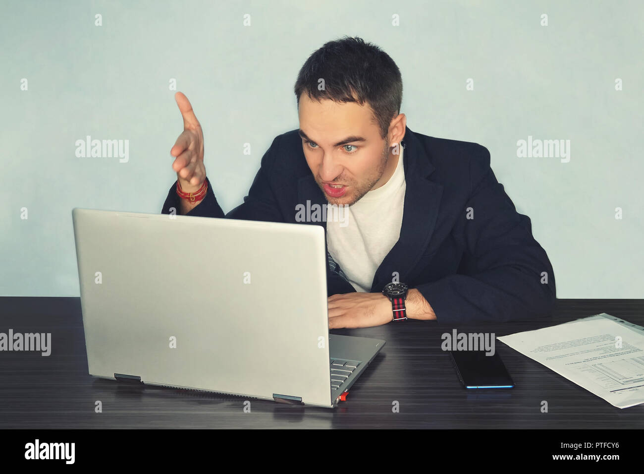 Guy Sad In Front Of His Computer High Resolution Stock Photography and ...