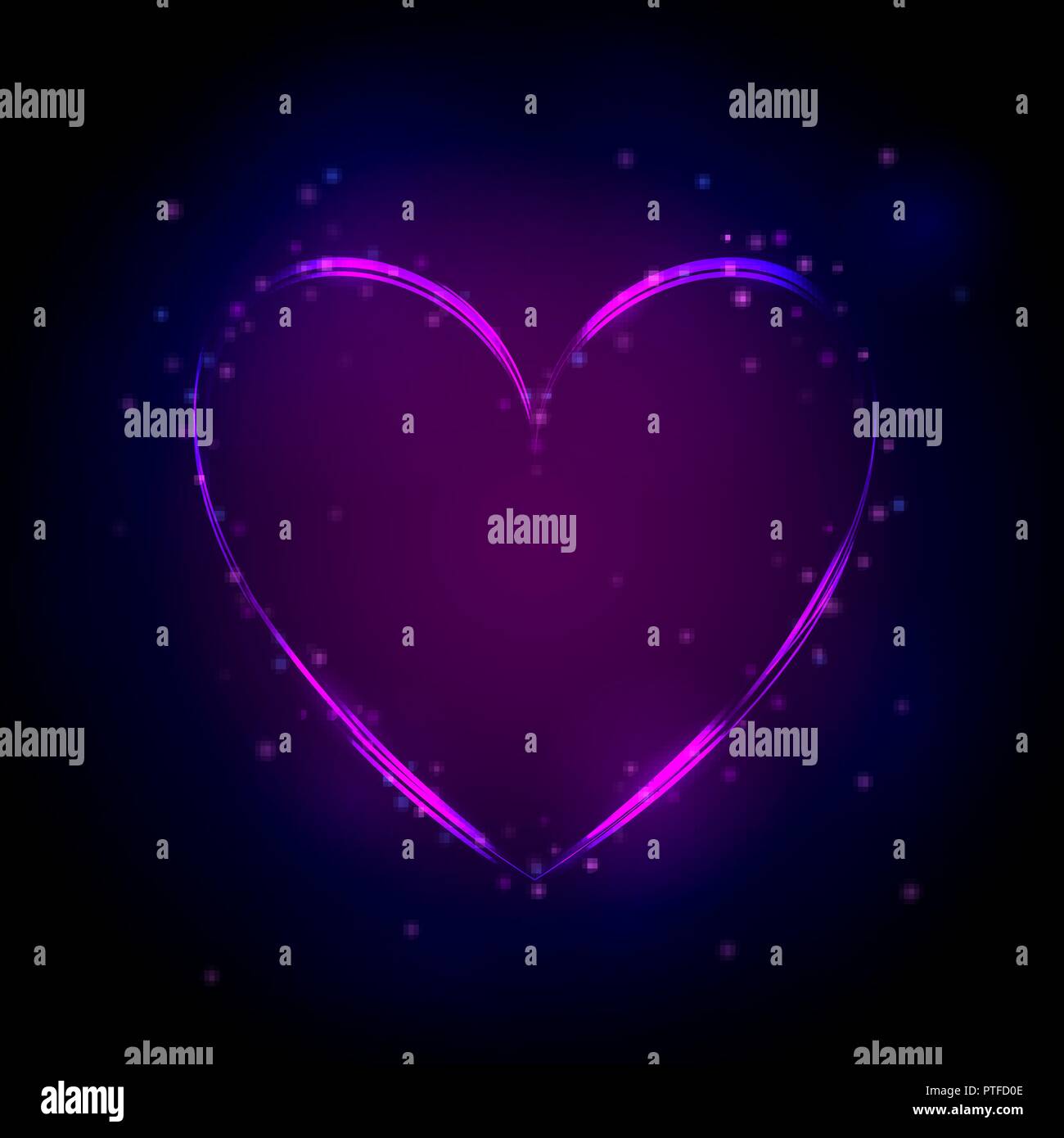 Neon purple heart on dark background. Vector illustration. Valentines ...