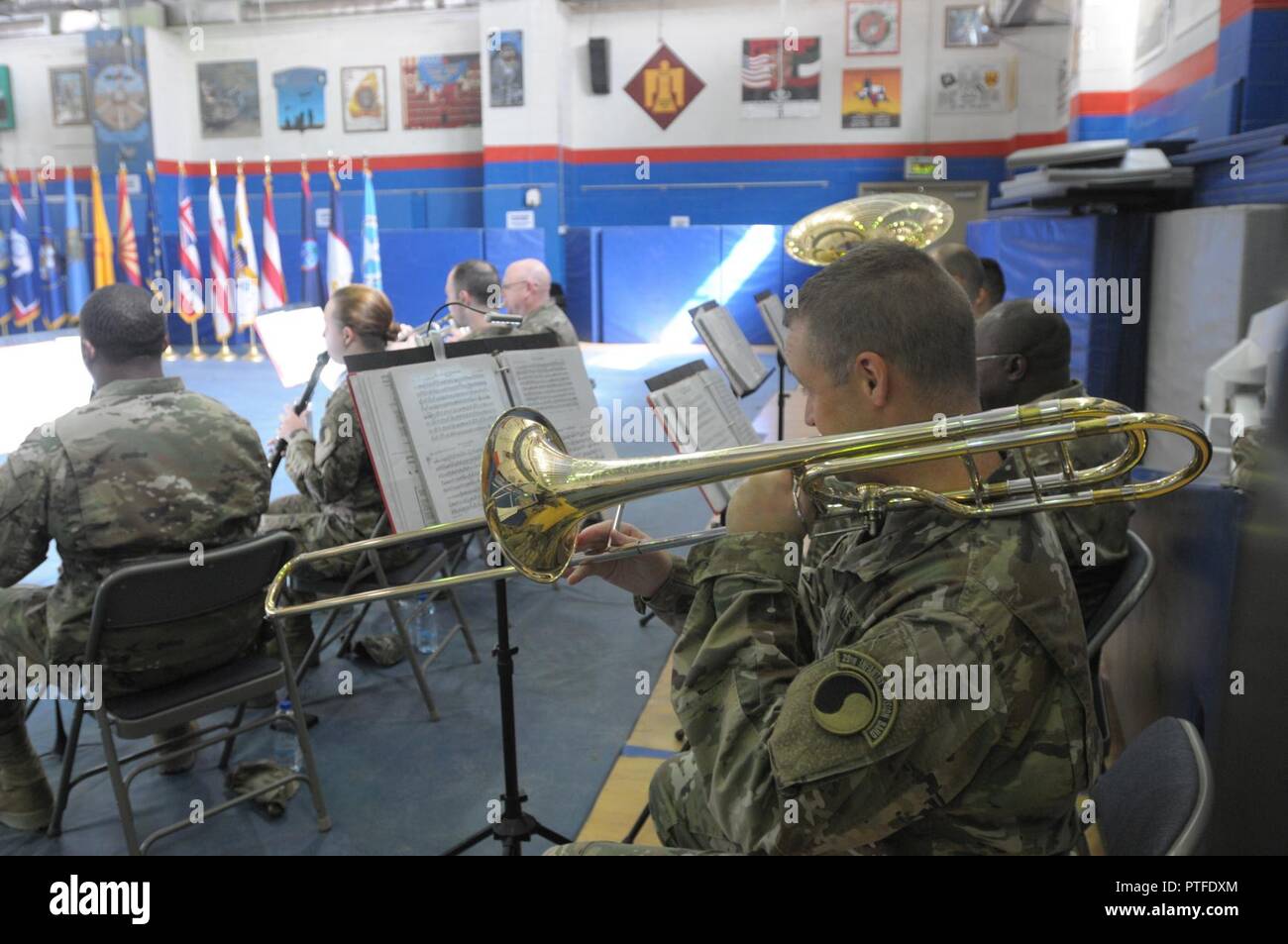 CAMP ARIFJAN, Kuwait - The 29th Division Band plays during the Transfer ...