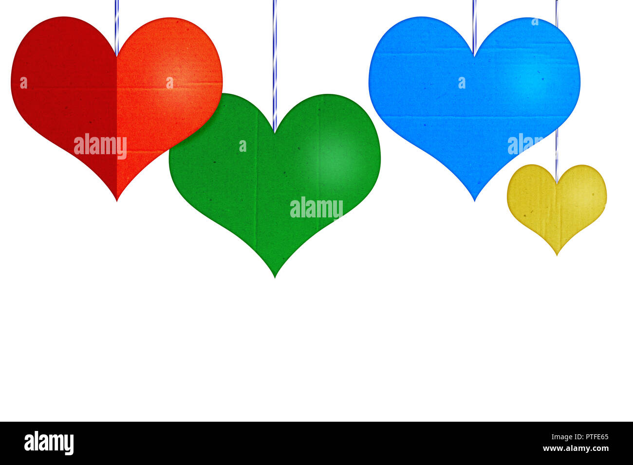 illustration with color paper hearts on white background Stock Photo ...