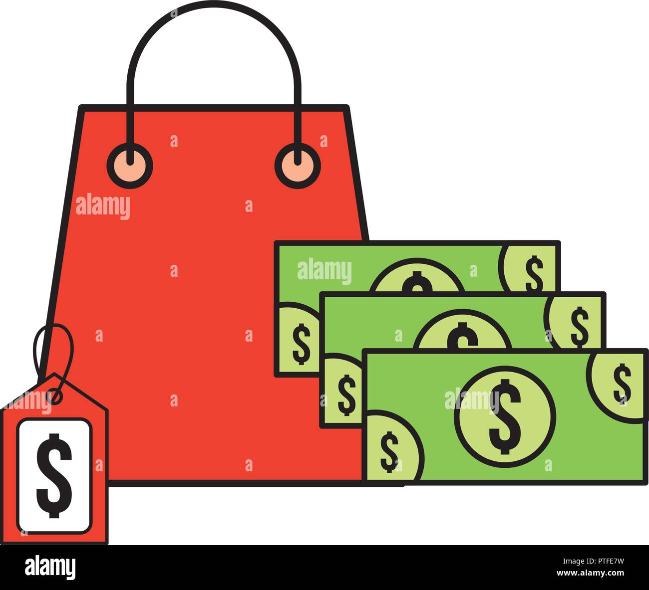 shopping bag and banknote money tag price supermarket Stock Vector ...