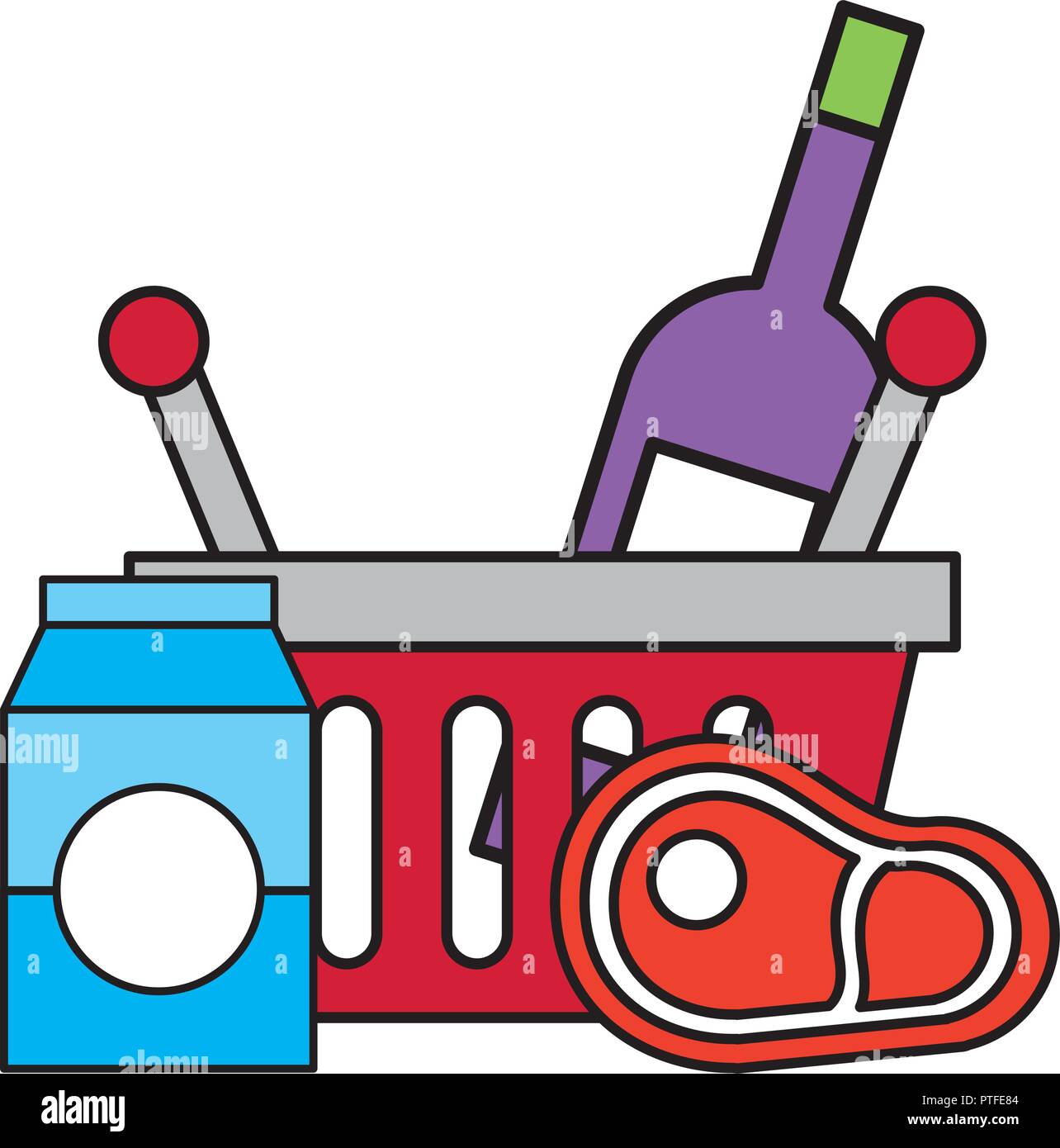 shopping basket meat milk and wine bottle supermarket Stock Vector ...