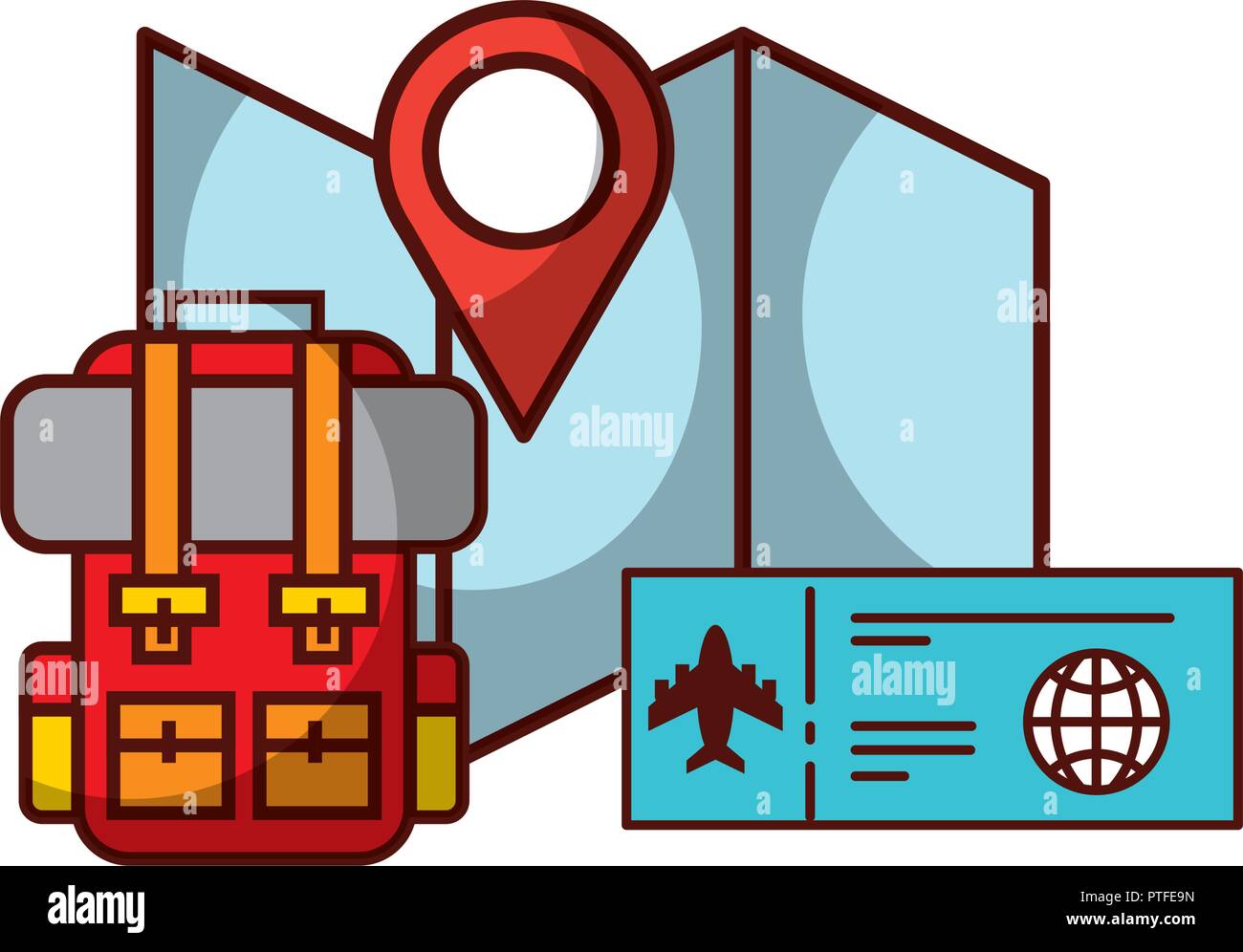 backpack and air ticket location map travel vacations Stock Vector ...