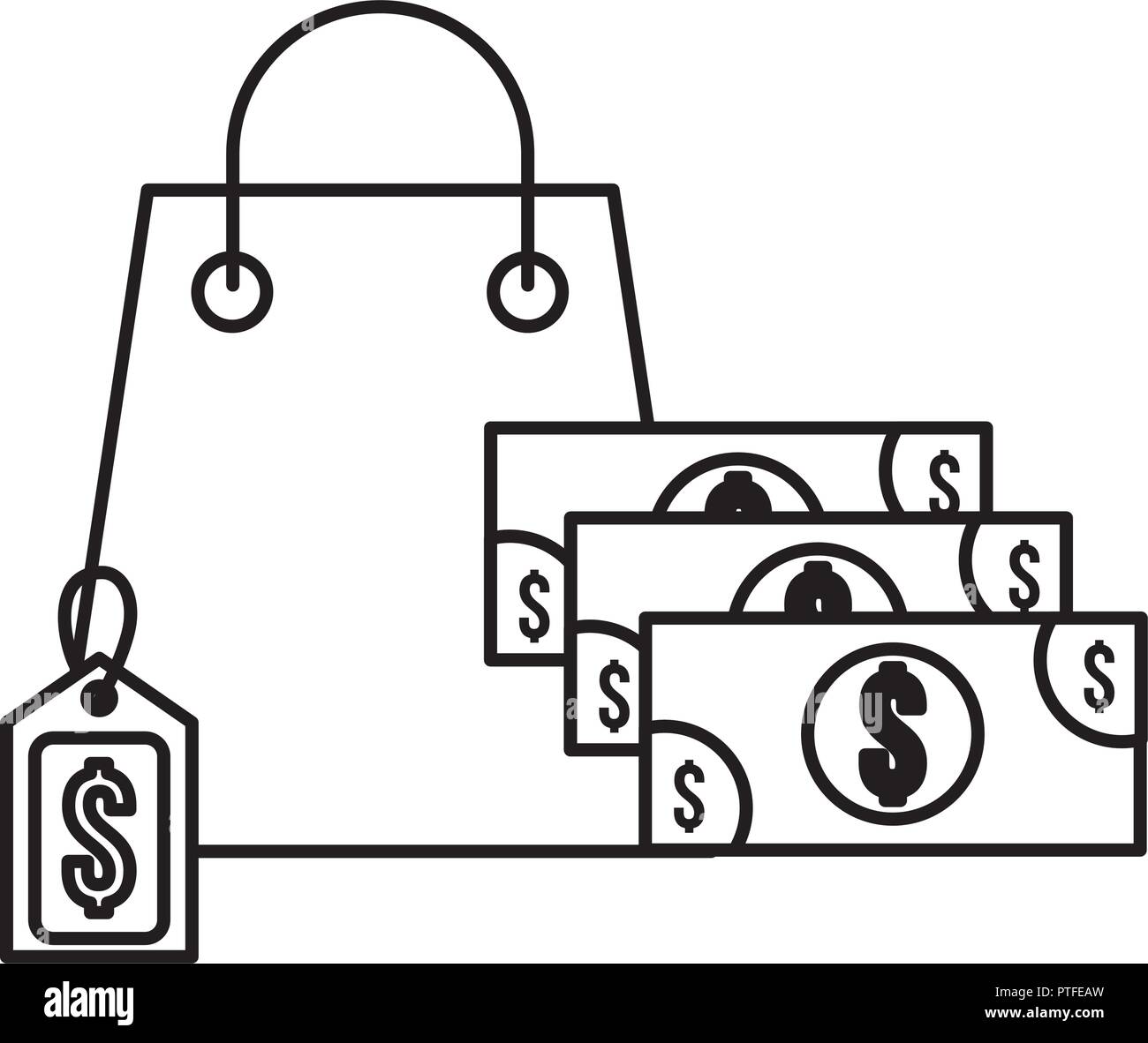 shopping bag and banknote money tag price supermarket Stock Vector ...