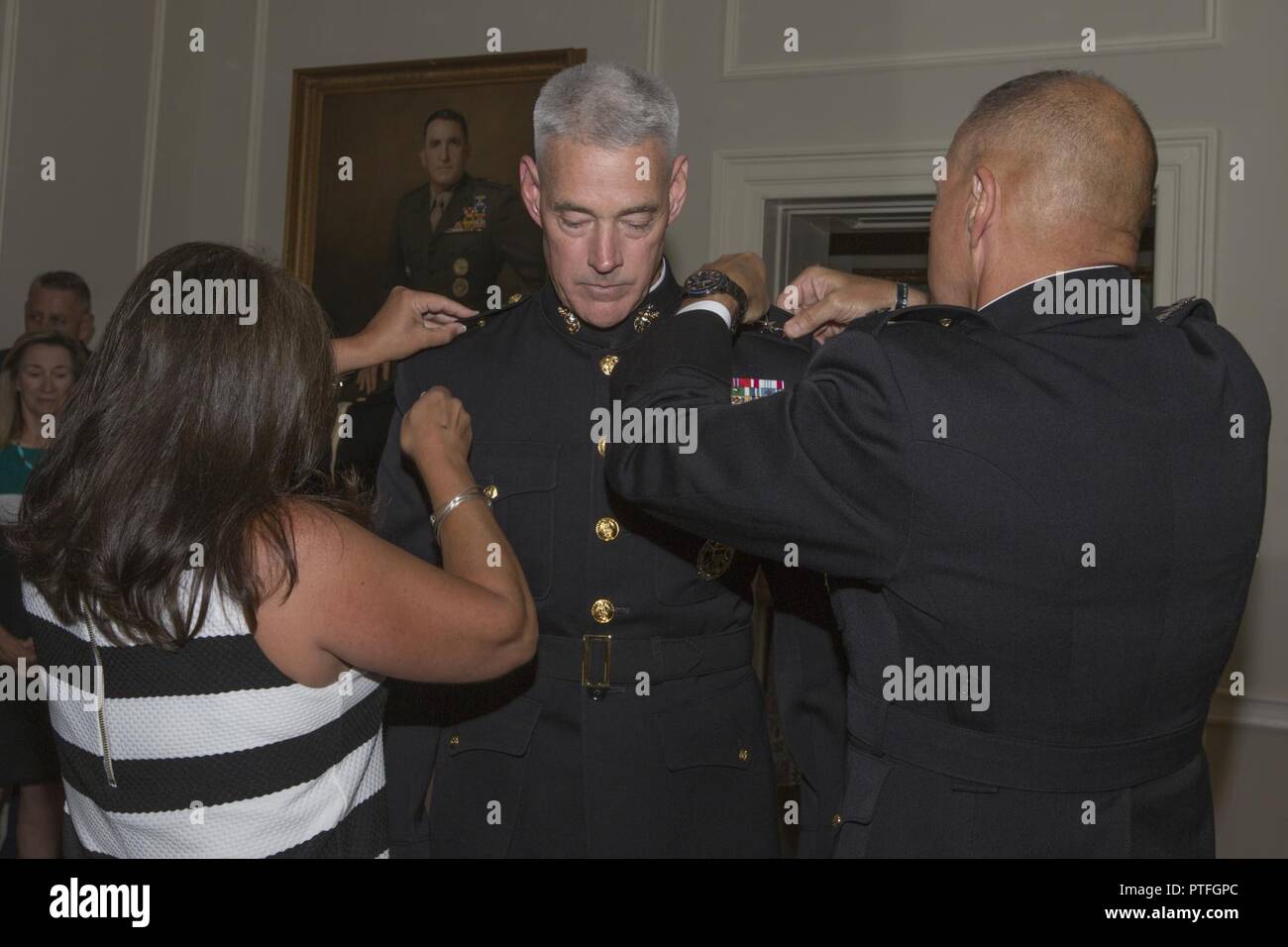 U.S. Marine Corps Maj. Gen. Brian D. Beaudreault is pinned to the rank ...