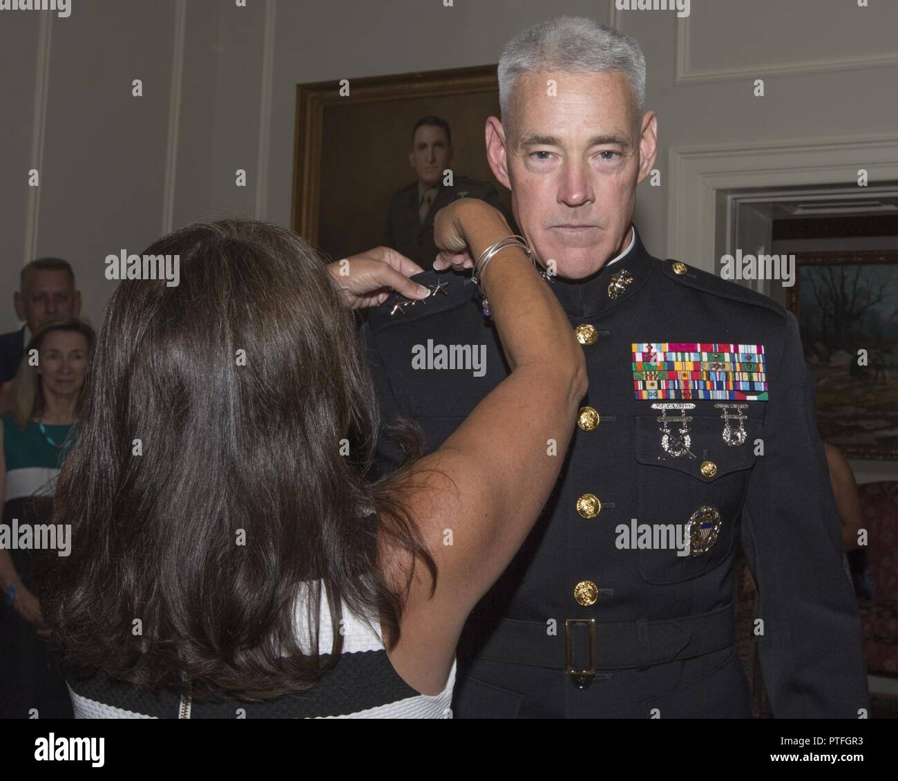 U.S. Marine Corps Maj. Gen. Brian D. Beaudreault is pinned to the rank ...