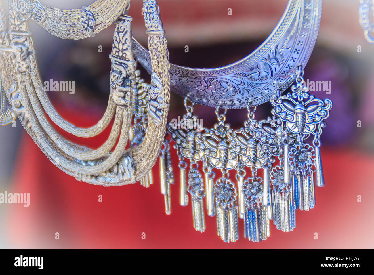 Beautiful traditional Hmong hill tribe silver ornaments for sale as ...