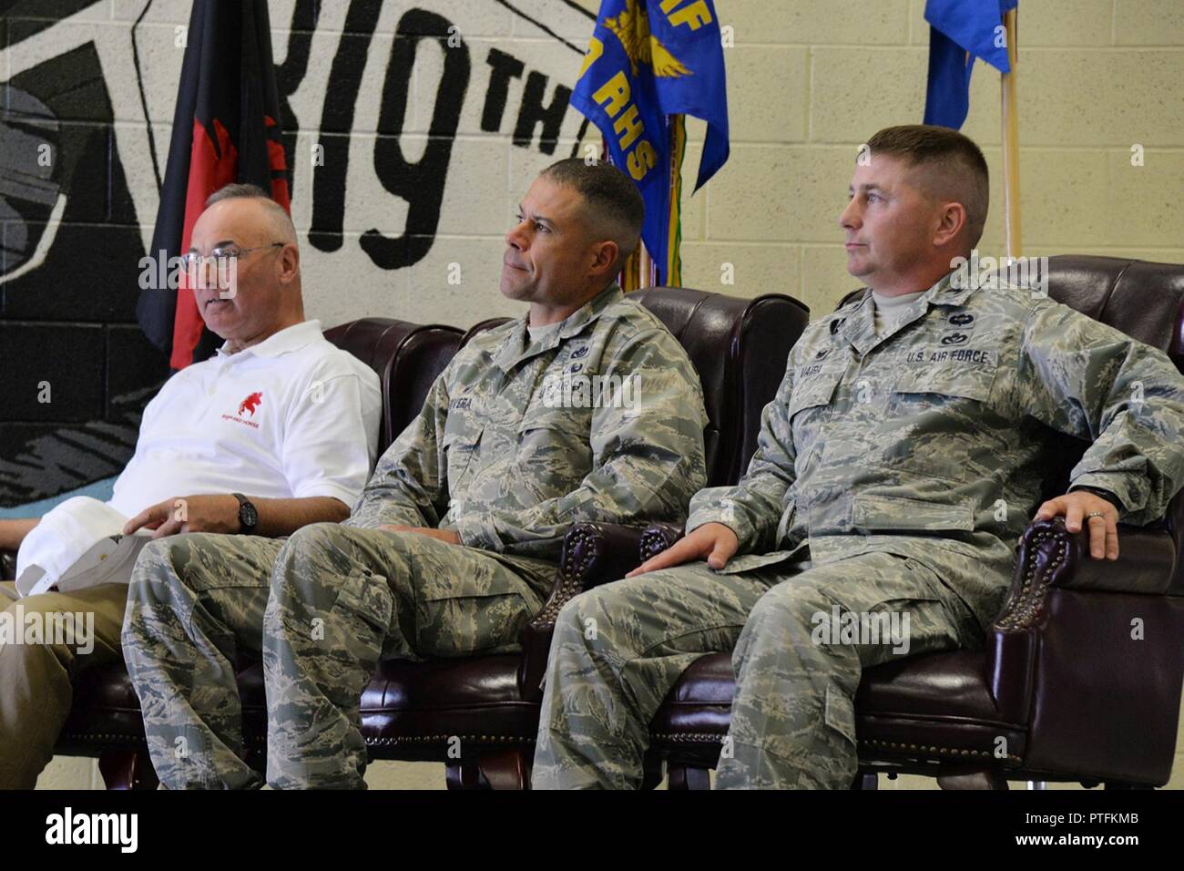 Retired Col. Gary Shick, left, first commander of the 219th RED HORSE ...