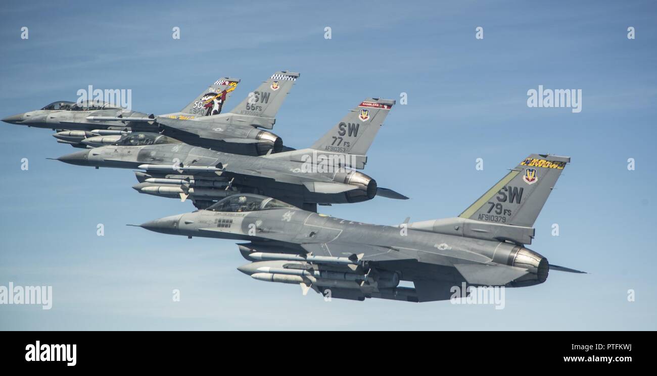 A Four-Ship formation of F-16 Fighting Falcons fly over Shaw Air Force ...