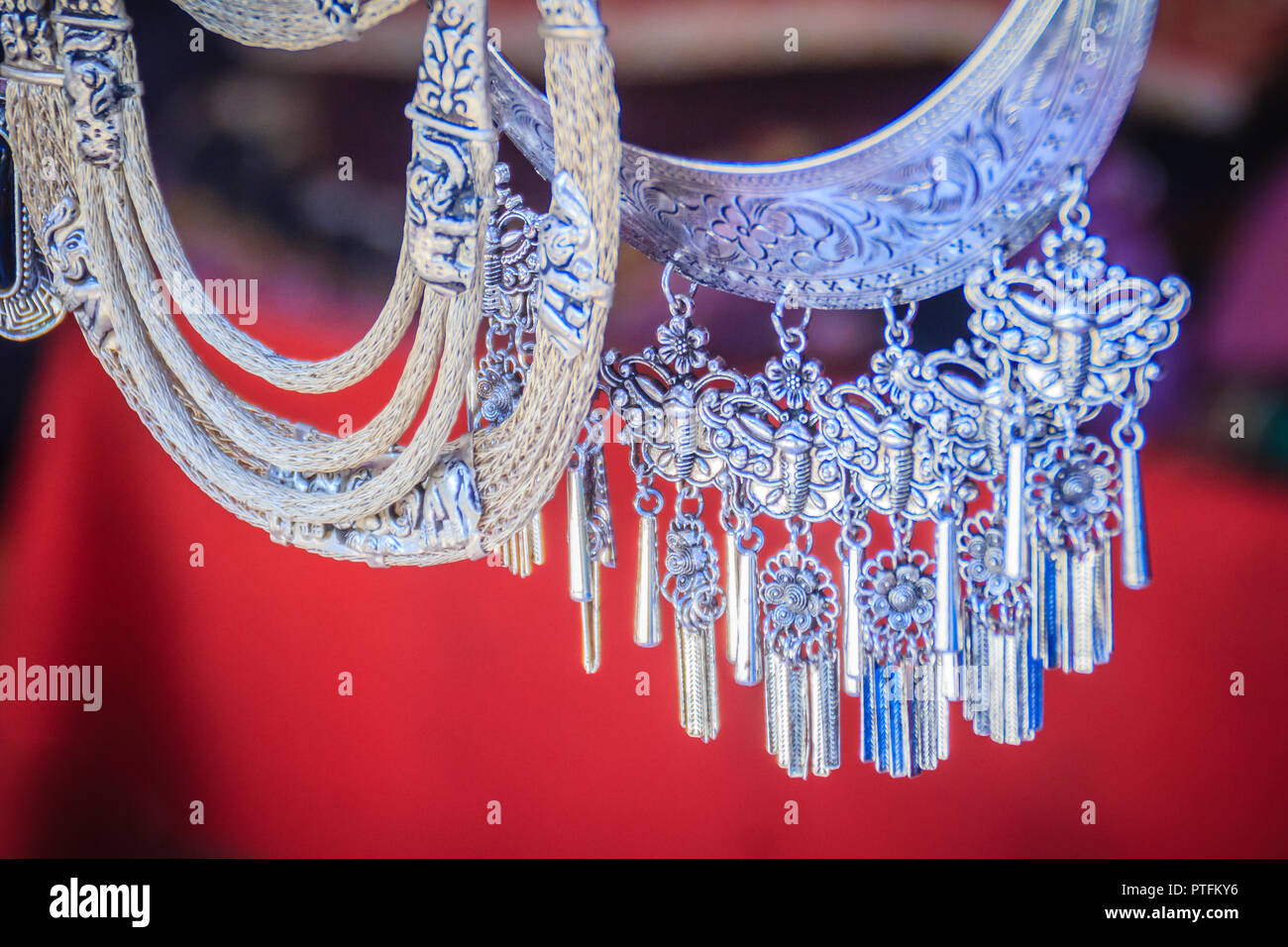 Beautiful traditional Hmong hill tribe silver ornaments for sale as ...