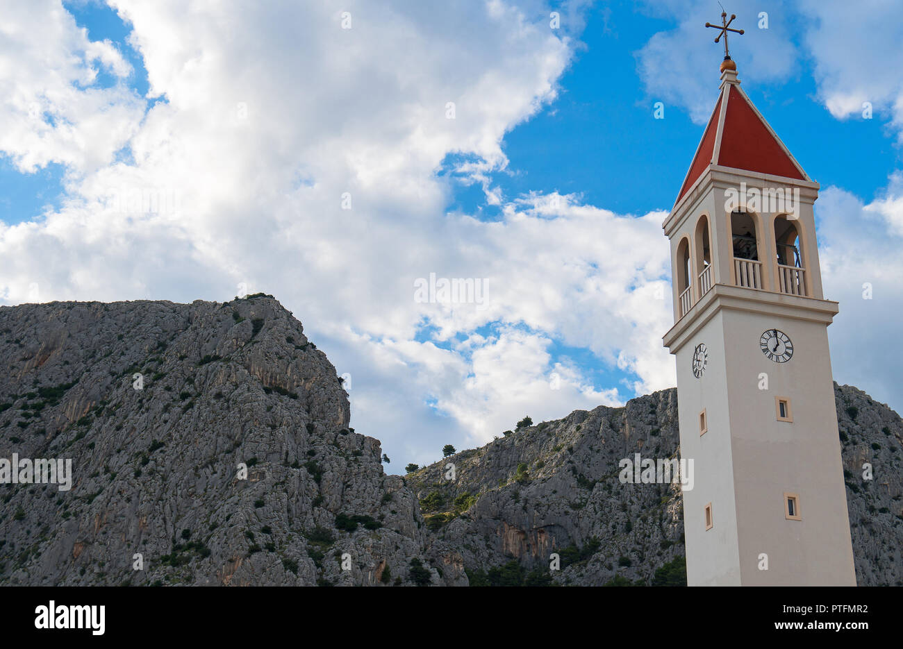 Bell tower of the church of St. Petra in Omis, Croatia Stock Photo - Alamy