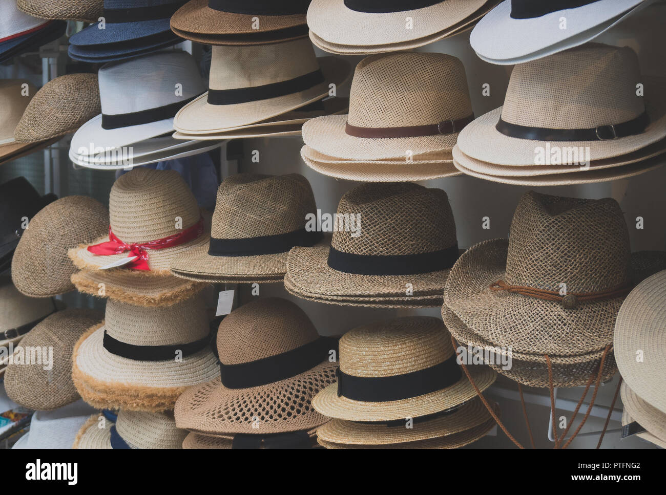 Variety of hats for sale in the market Stock Photo - Alamy