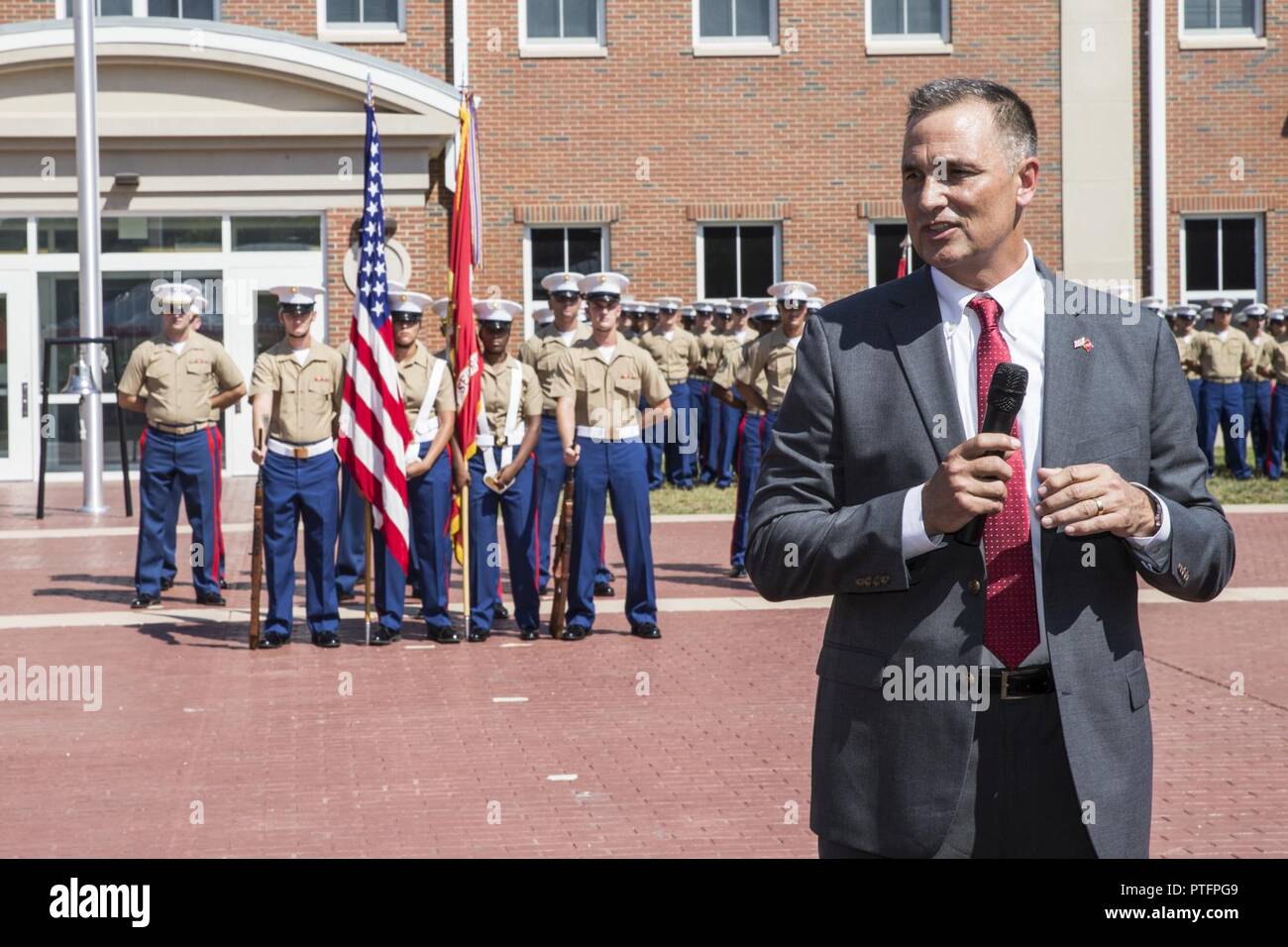 Retired U.S. Marine Corps Col. Robert Baker speaks during a retirement ...