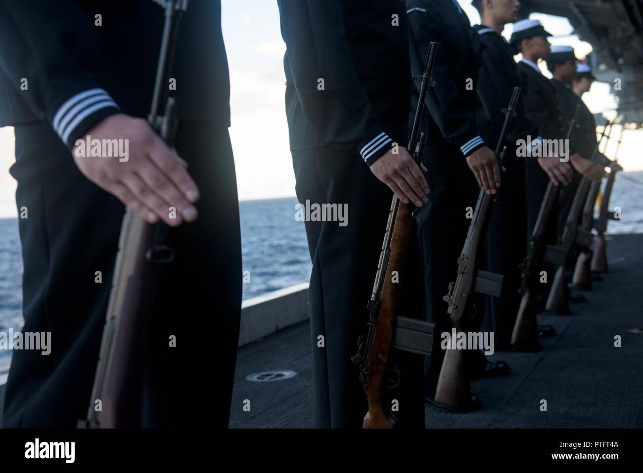 CORAL SEA (July 15, 2017) The firing detail stands at attention during ...