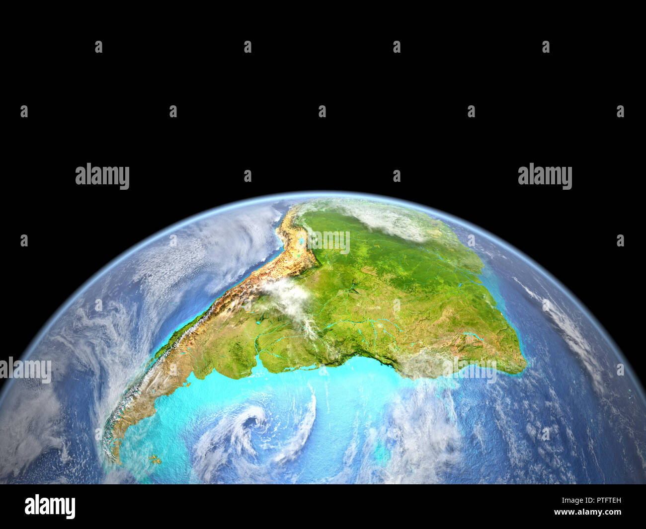 South America from space. Extremely high detail of planet surface. 3D ...