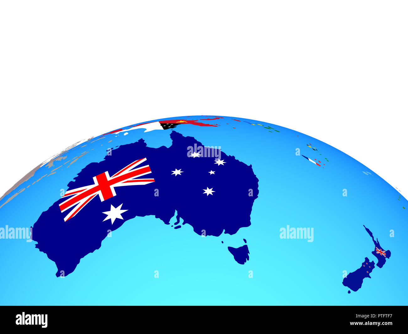 Australia with national flags on political globe. 3D illustration Stock ...