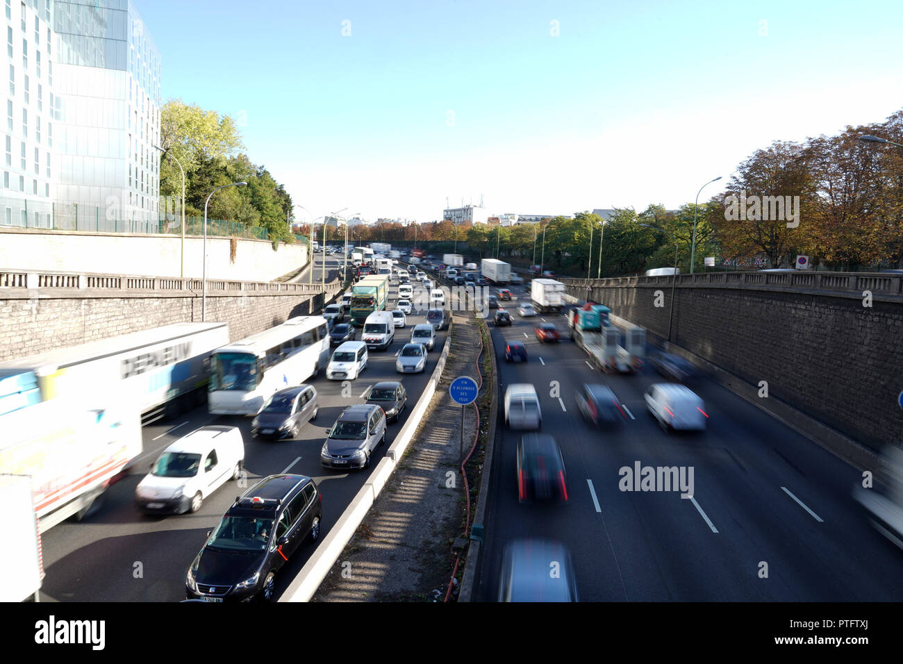 PARIS, FRANCE - OCTOBER 5 2018 - Paris street congested traffic jam all ...
