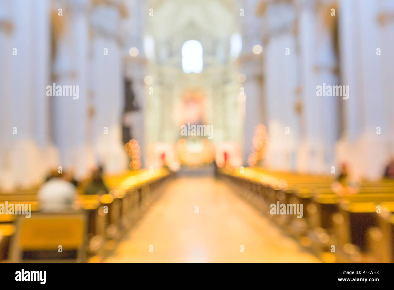 Defocused church interior blur white and golden abstract background ...