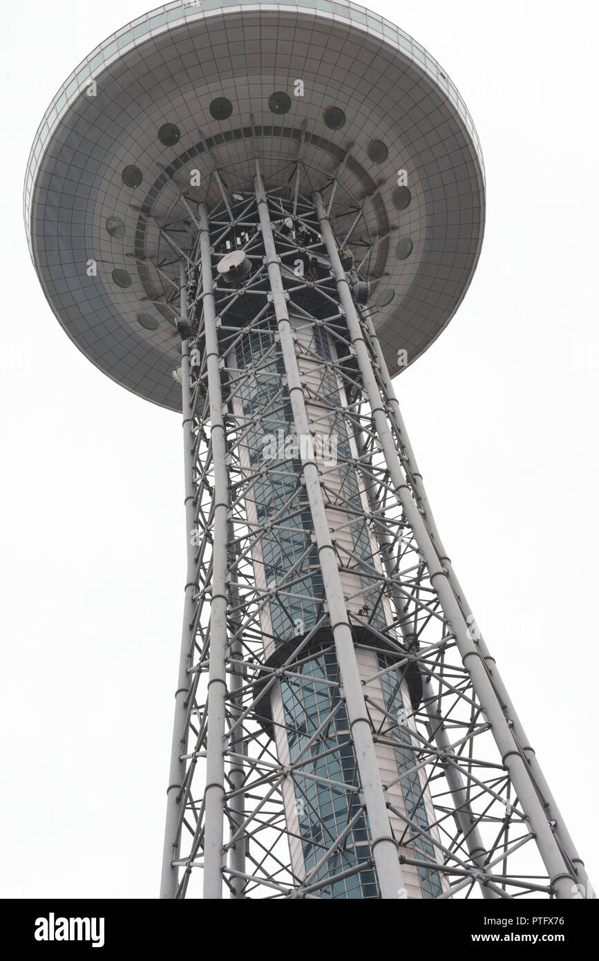 Iron high tower. Observation tower on a white background Stock Photo ...