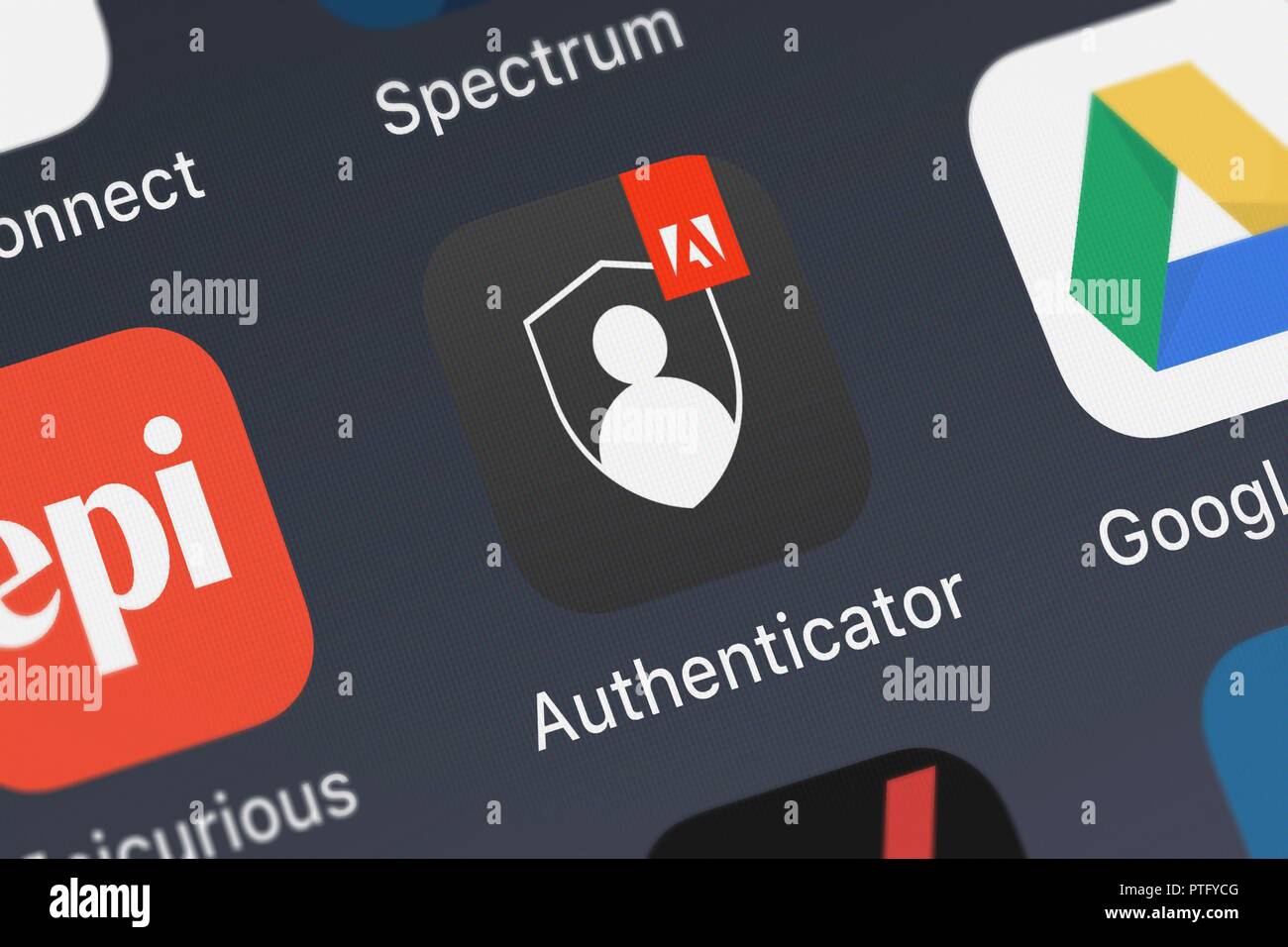 London, United Kingdom - October 09, 2018: Close-up shot of Adobe's ...