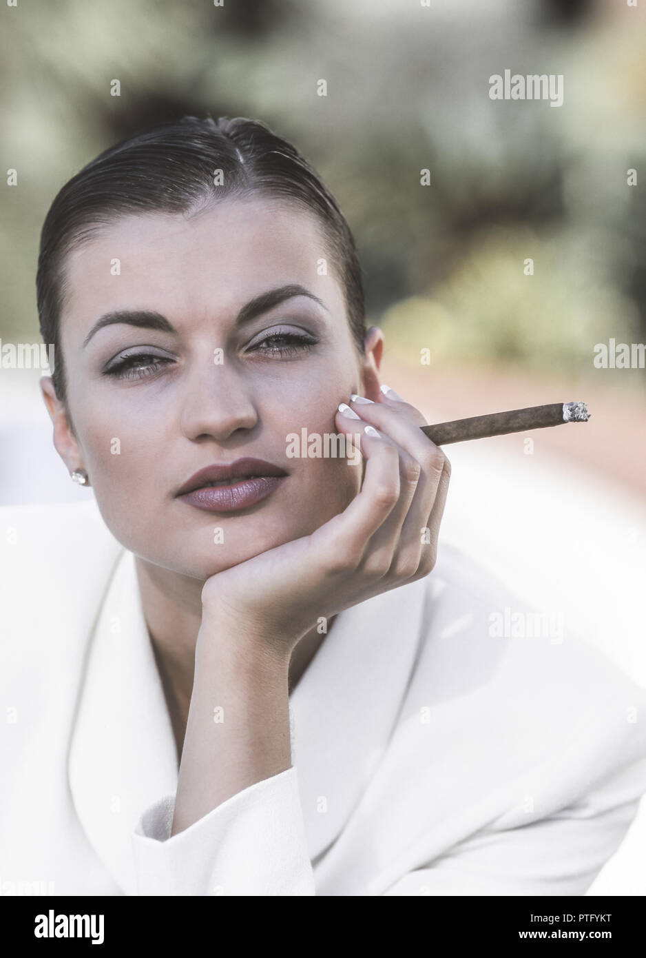 Woman Smoking Cigar Dinner High Resolution Stock Photography and Images ...