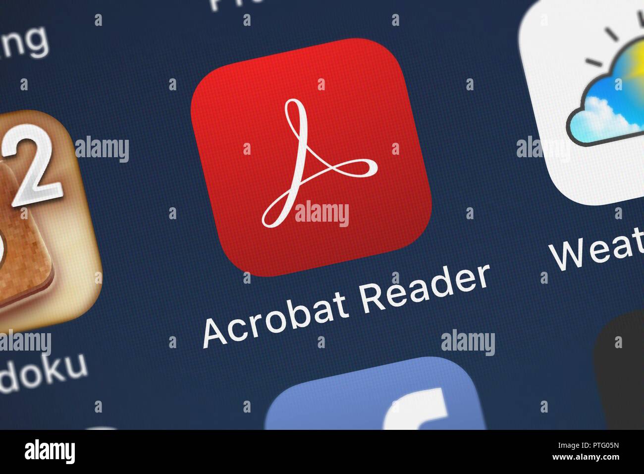 London, United Kingdom - October 09, 2018: Close-up shot of Adobe's ...