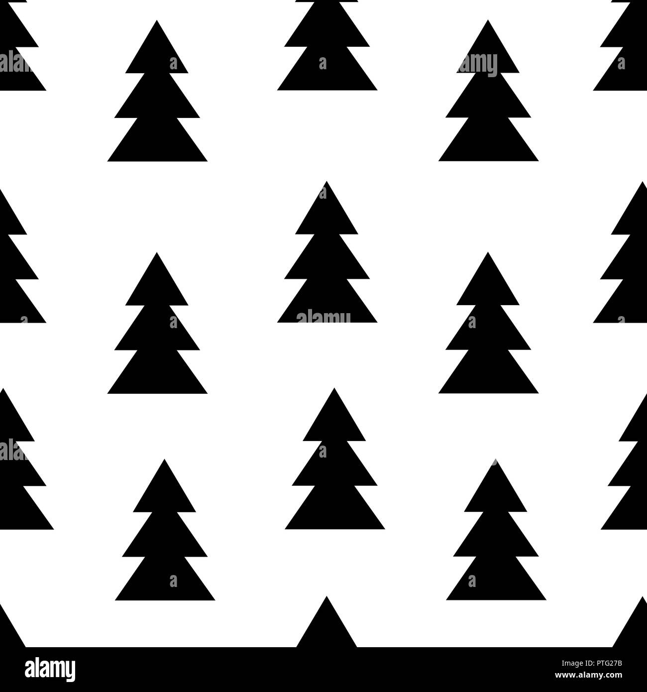 Trendy seamless black and white pattern with fir trees. Vector ...
