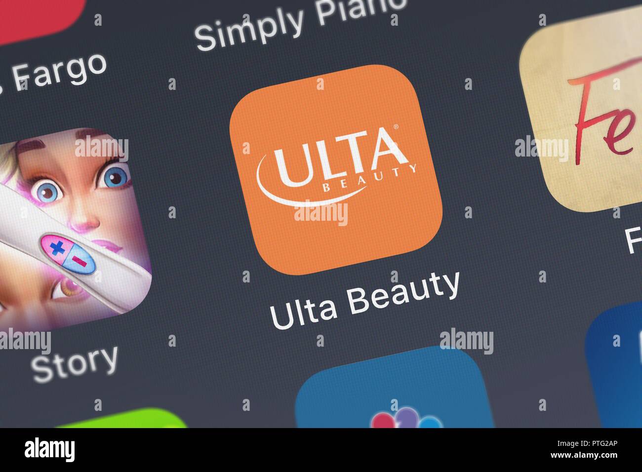 London, United Kingdom - October 09, 2018: Close-up shot of the Ulta ...