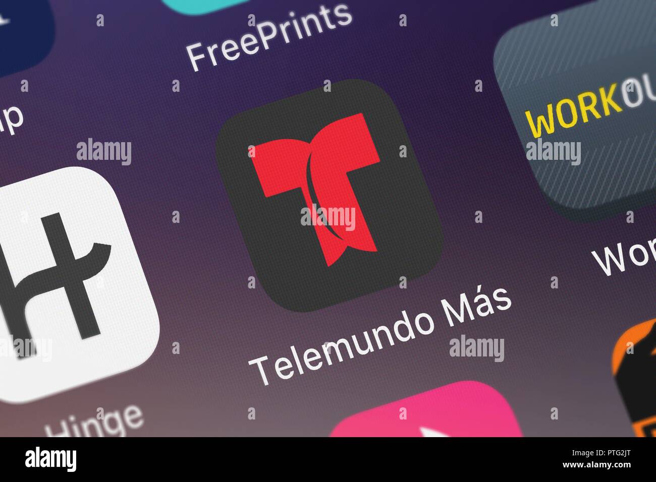 London, United Kingdom - October 09, 2018: The Telemundo Más mobile app ...